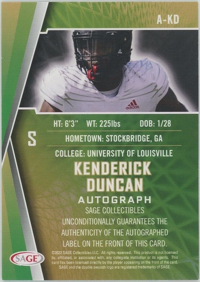 2022 SAGE Low Series Kenderick Duncan Rookie Auto Red Parallel RC | eBay