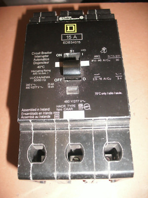 SQUARE D EDB34015 15 AMP 3 POLE 480Y/277 CIRCUIT BREAKER | eBay