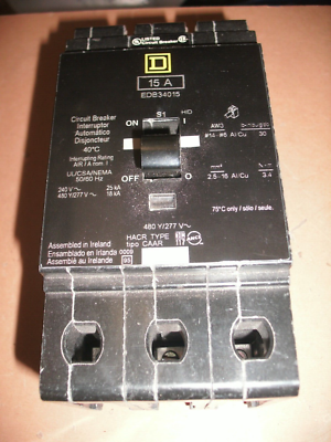 SQUARE D EDB34015 15 AMP 3 POLE 480Y/277 CIRCUIT BREAKER - 4 AVAILABLE ...