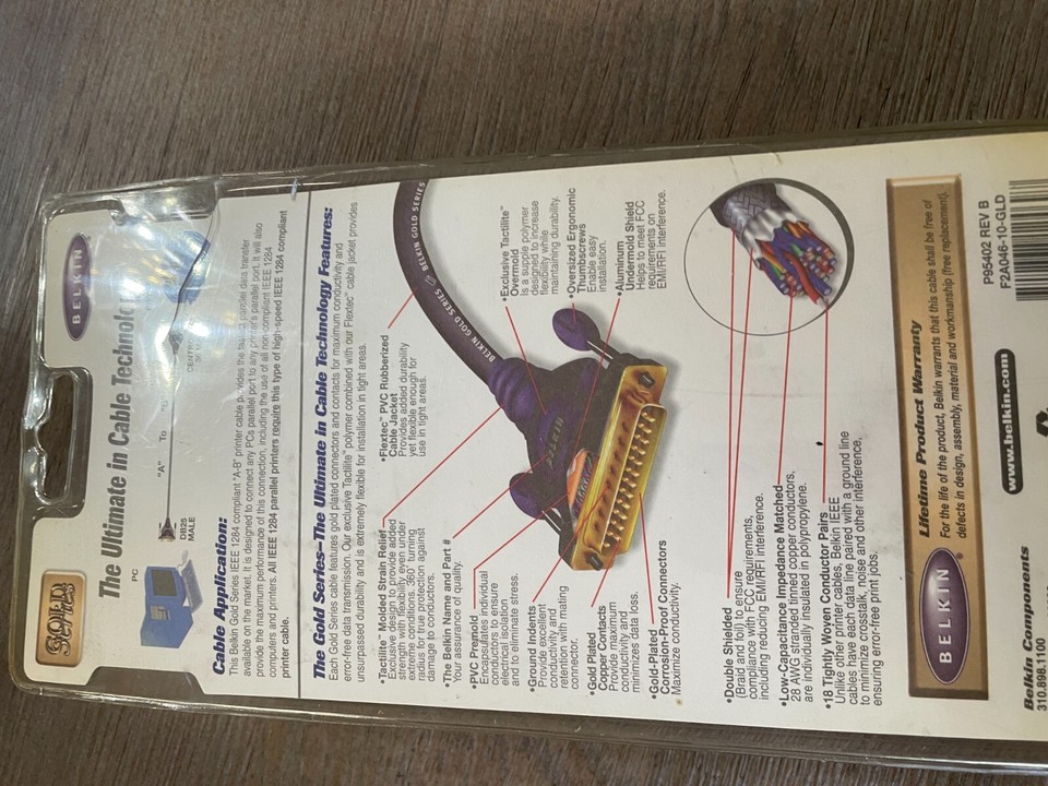 Belkin IEEE 1284 Printer Cable DB25 Male Parallel 10’ Gold Series New ...