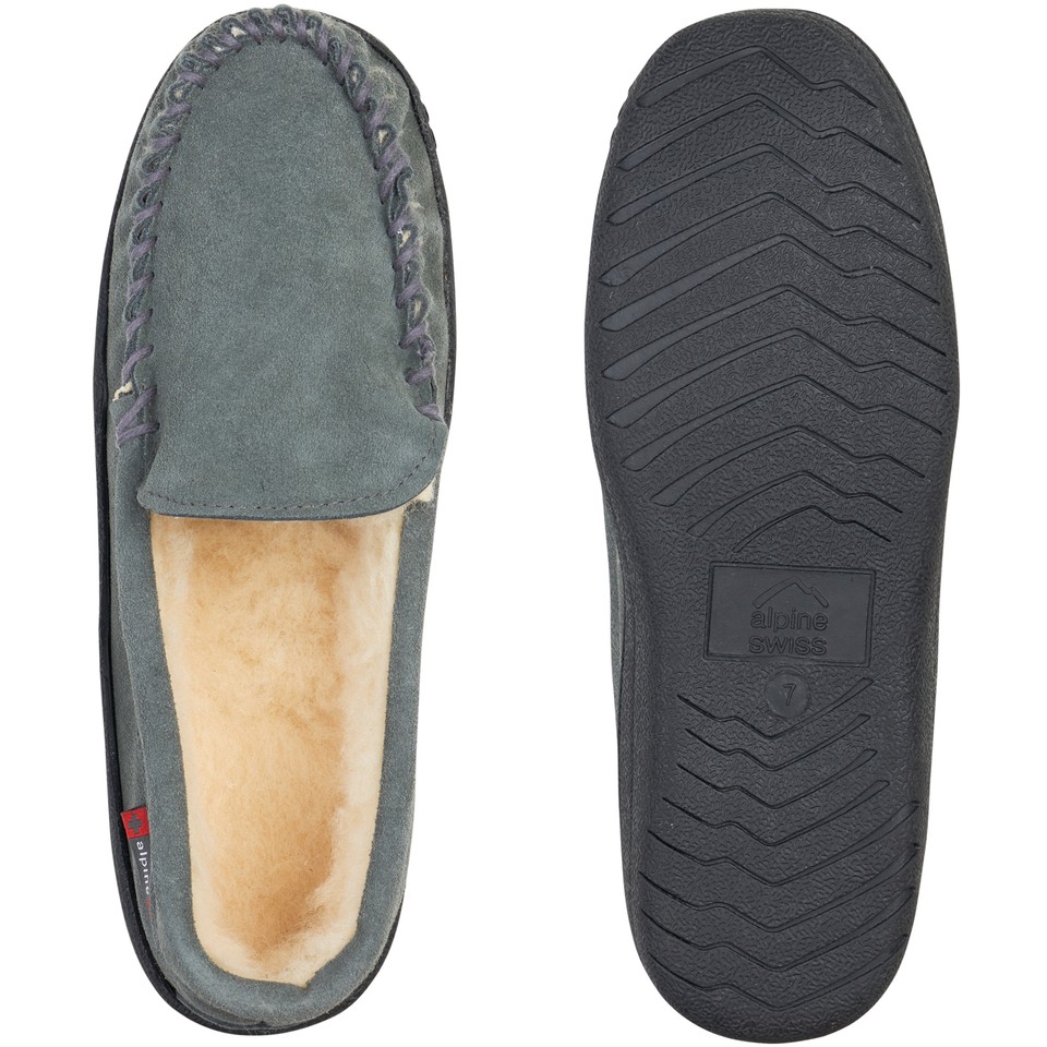 Alpine Swiss Mens Moccasin Slippers Genuine Suede House Shoe Memory ...