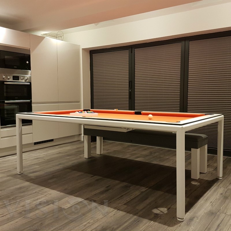 White 8' Modern Convertible Pool Billiard Table 'Ultra'; dining/desk ...