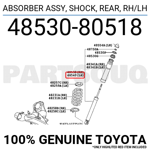 4853080518 Genuine Toyota ABSORBER ASSY, SHOCK, REAR, RH/LH 48530-80518 ...