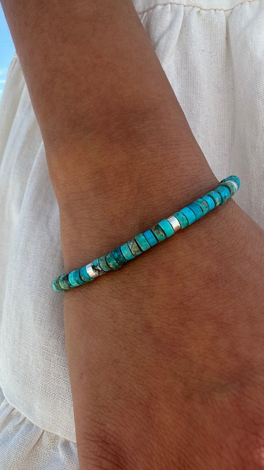 Natural Turquoise Blue Sea Stone Dainty Bracelet Blue Gemstone Bracelet ...