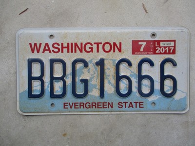 Washington 2017 license plate # BBG 1666 | eBay