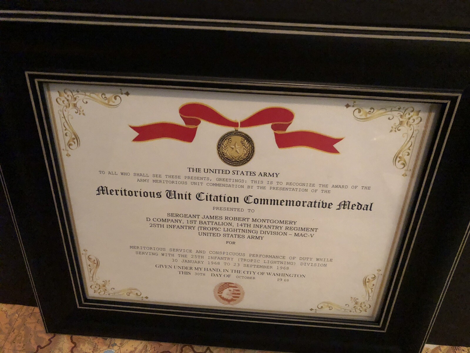 MERITORIOUS UNIT CITATION COMMEMORATIVE MEDAL CERTIFICATE ~ With Free ...