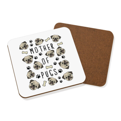 Mother Of Pugs Coaster Drinks Mat Crazy Lady Man Animal Lover Dog Puppy ...
