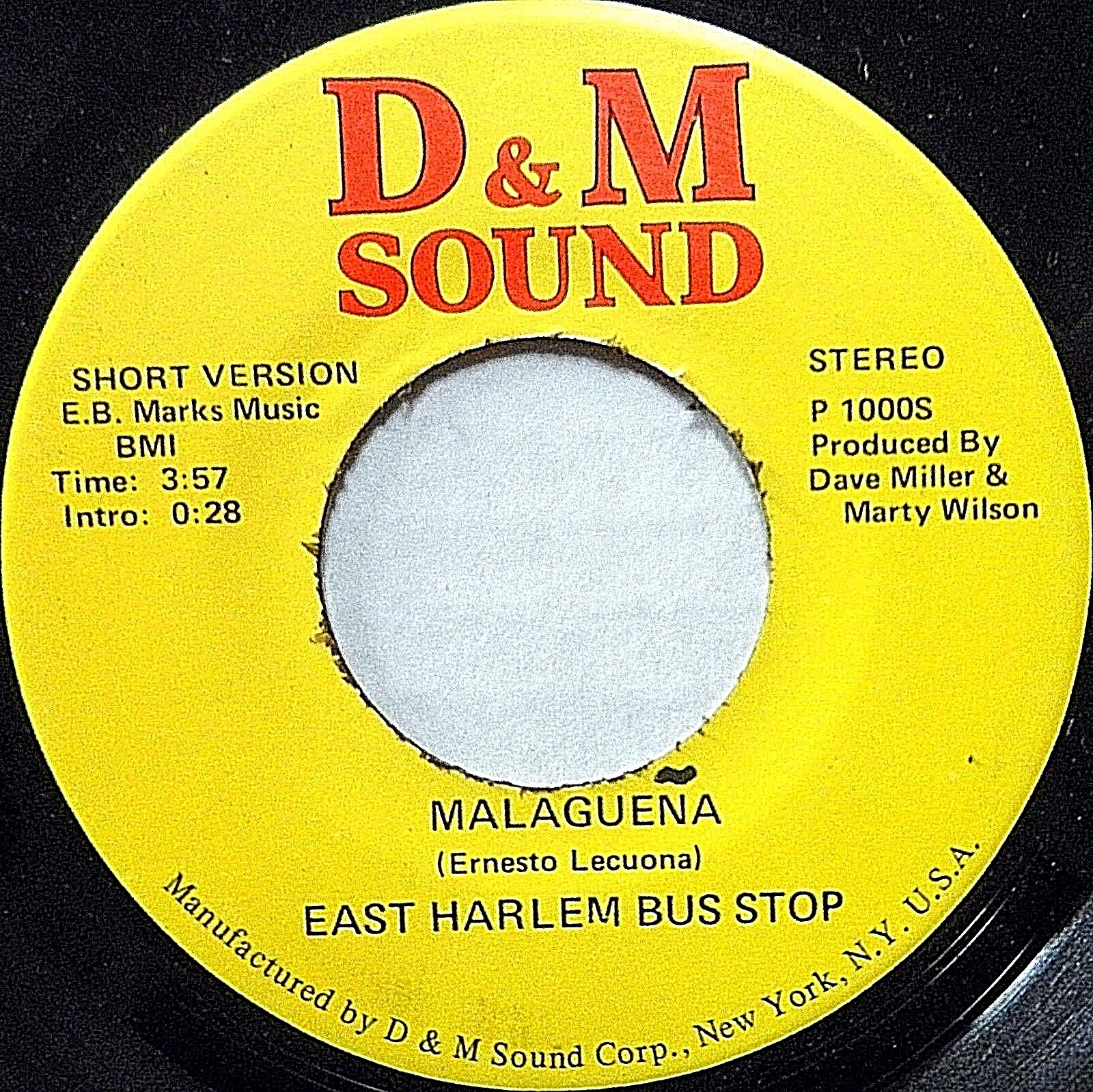 EAST HARLEM BUS STOP funk promo 45 Malaguena 5:33 b/w short vers.D&M ...
