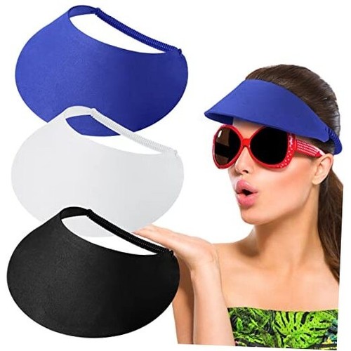 3 Pcs Sun Visors for Women Solid String Sun Hat Fabric Foam Adjustable ...