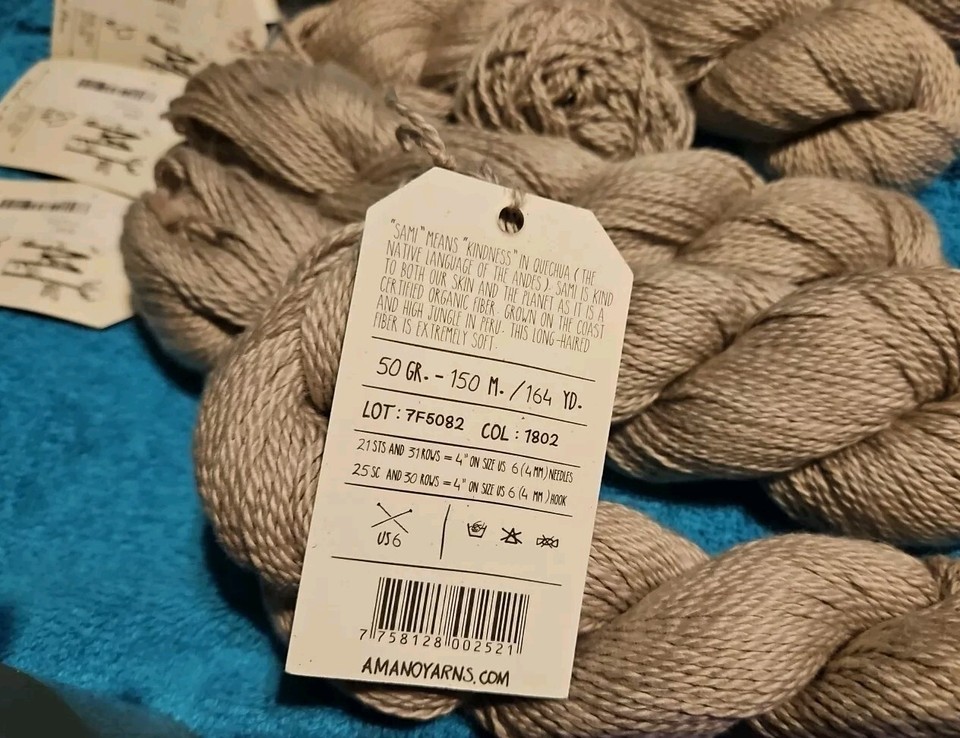 Sami By Amano Yarn 5 Hanks, 100% Organic Cotton Made In Peru, 164 Yds ...
