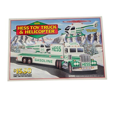1995 Hess Toy Truck & Helicopter Store Display Sign Advertising Sign ...