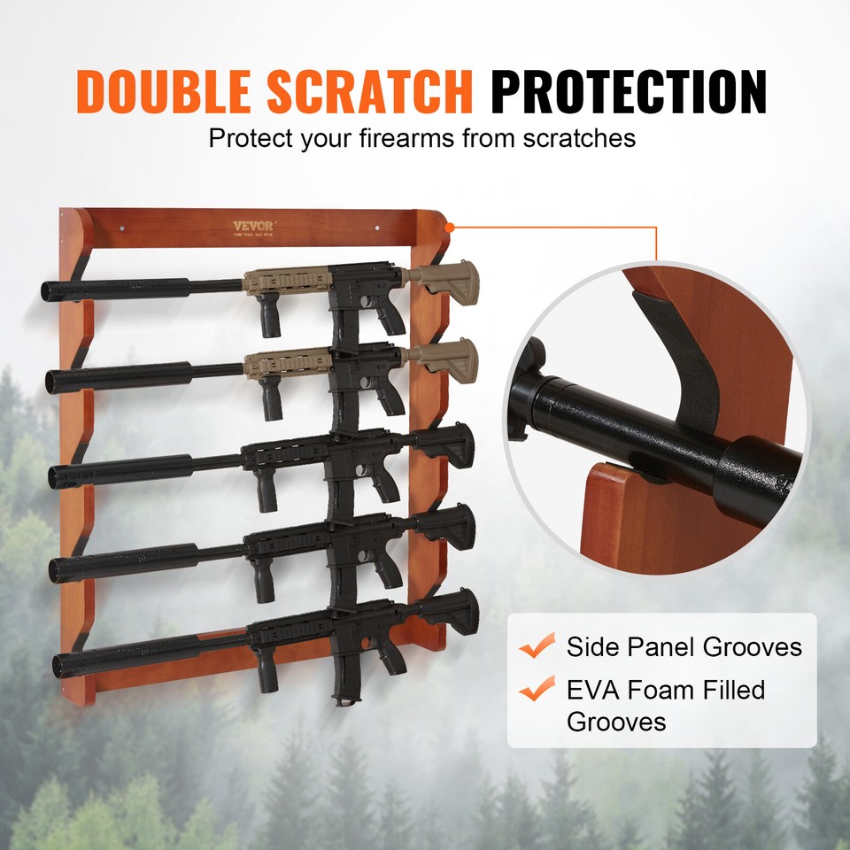 VEVOE Gun Rack 5-Slot Wood Gun Rack Wall Mount Gun Display Rack holds 5 ...
