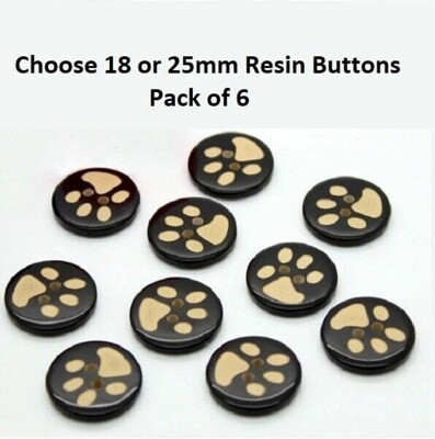 Choose Size Pkg of 6 DOG CAT PAW 2-hole Resin Buttons (18 or 25mm ...