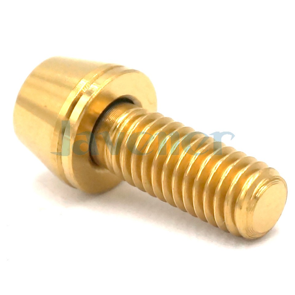 2pcs M6 x 16mm Golden GR5 Titanium Taper Cone Head Bolts With Washer ...