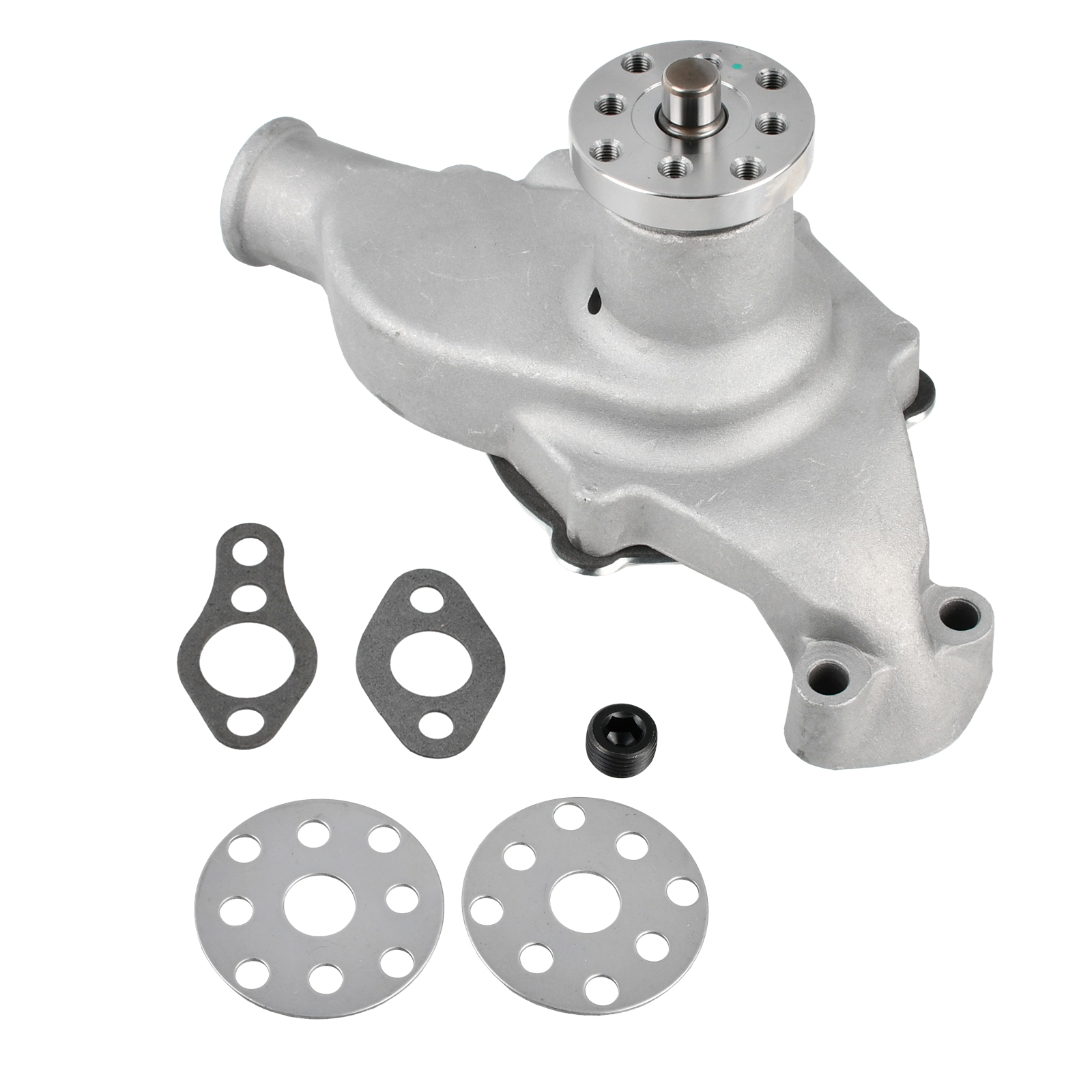 Satin Aluminum Short Water Pump High Volume SBC Small Block Chevy 350 ...