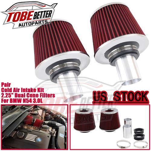 Pair Cold Air Intake Kit 2.25" Dual Cone Filters For BMW 135i 335i 535i ...