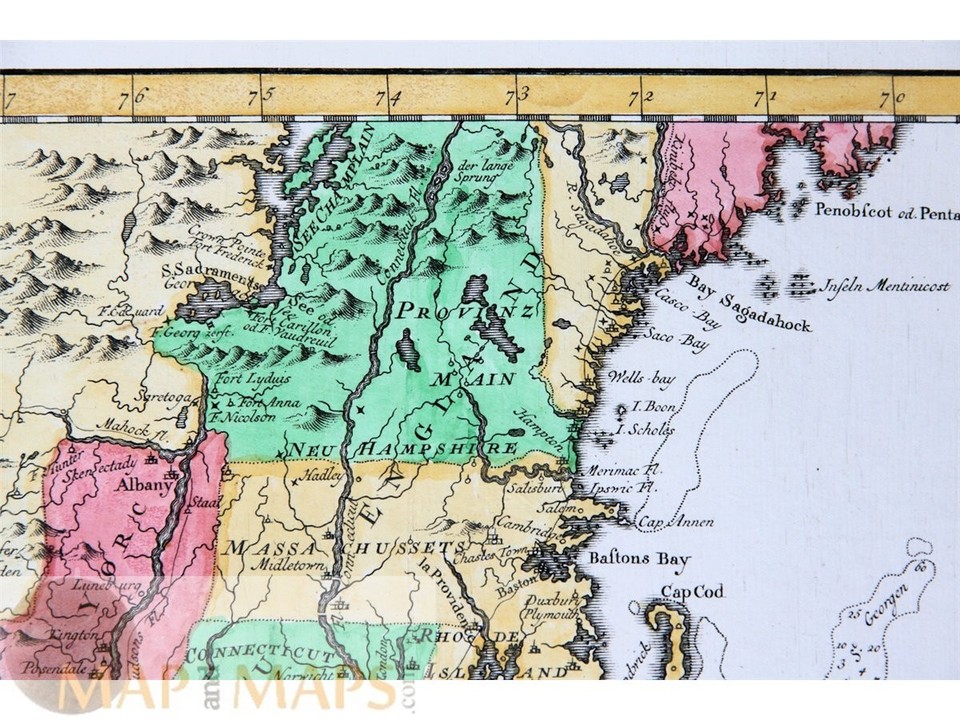 North America Antique Map New York, Lake Ontario, Delaware Bay ...