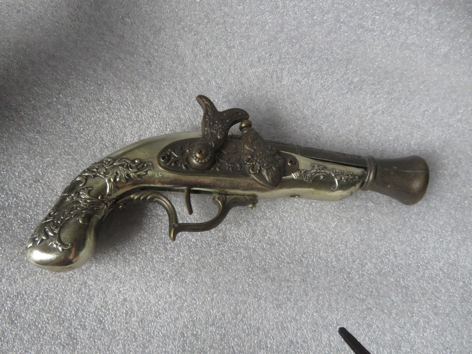 French Percussion Flintlock Pistol Silver Metal Non-Firing Replica ...