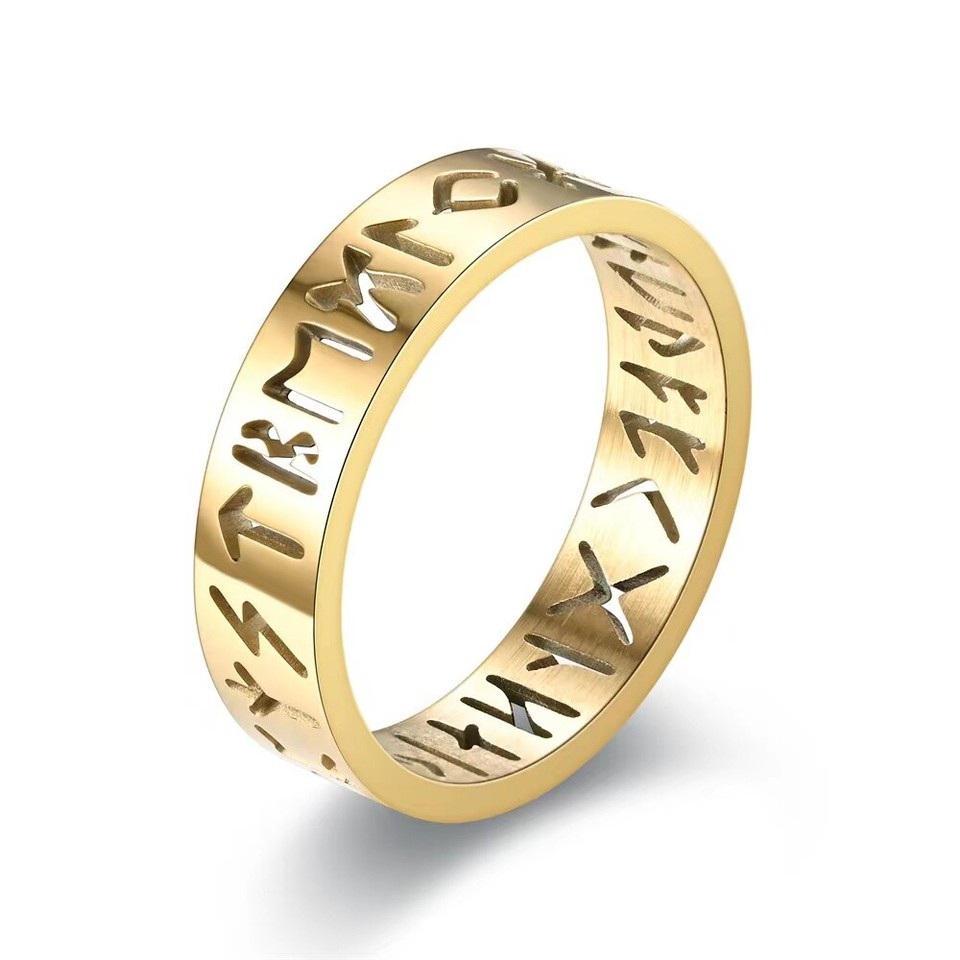 Men's Women's Gold Norse Viking Rune Band Ring Stainless Steel Jewelry ...