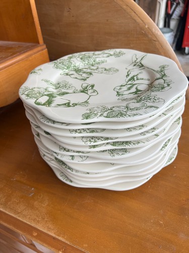 Green Bunny Toile by Jay Willfred- Green Rabbit & Vegetable Dinner ...