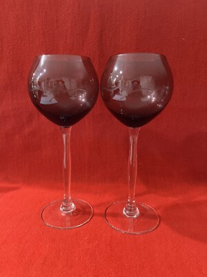 2pc Vintage Light Red Cut Crystal Stemware Wine Glasses Set, 9”, A1893 ...