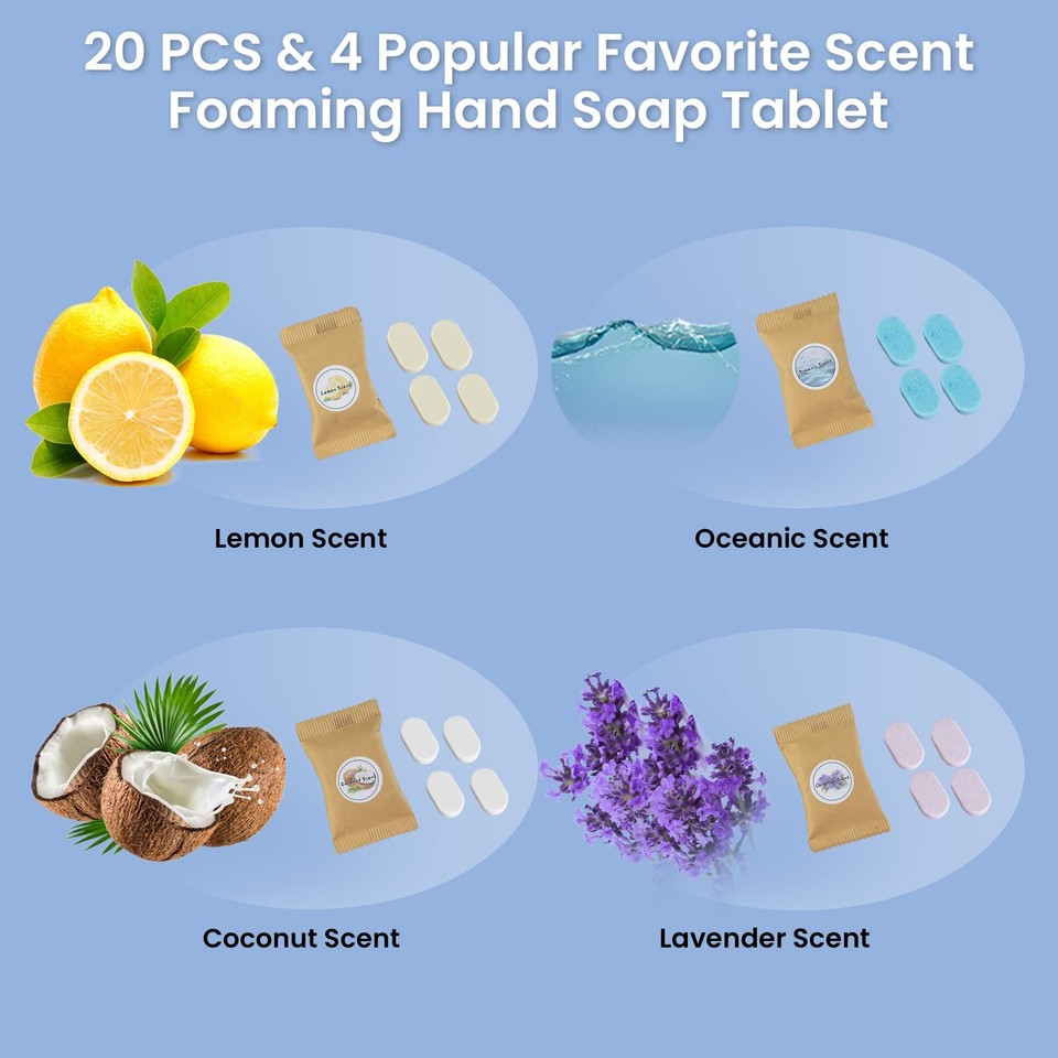 20 Pack Foaming Hand Soap Tablet Refills, 4 Scent, 12g Big Tablets ...