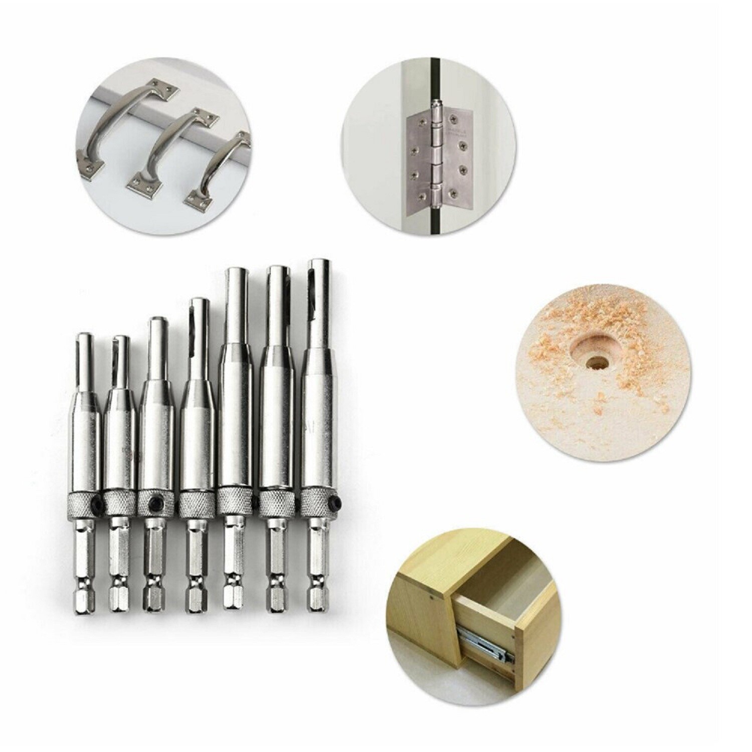 7 Pieces Hinge Centering Drill Bit Set For Cabinet Woodworking Wood ...