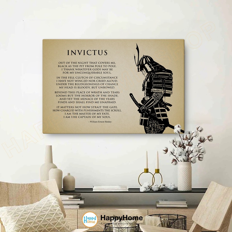 Samurai Invictus Wall Art Motivational Quote Inspirational Art Office ...