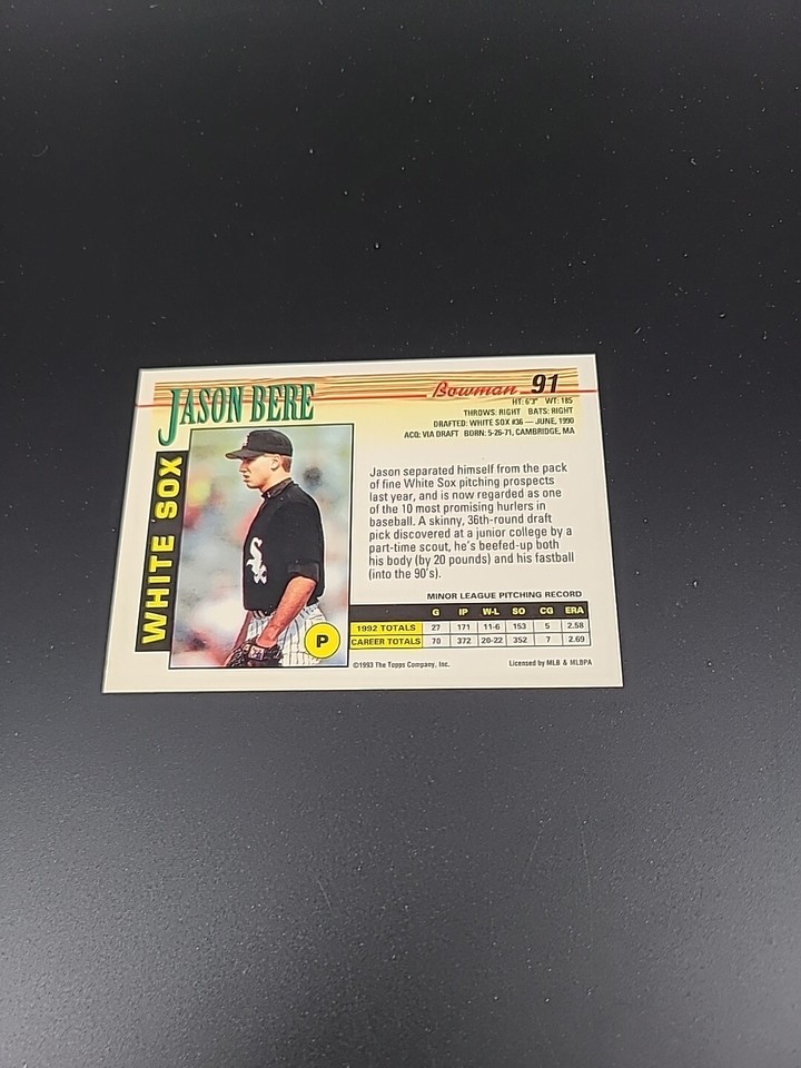 1993 Topps Jason Bere #91 Bowman Chicago White Sox Baseball Card | eBay