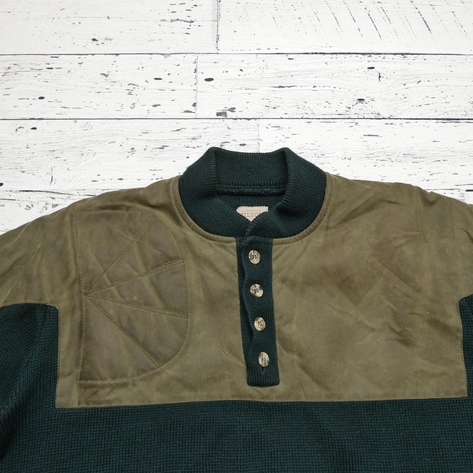Vintage Filson Henley Guide Sweater Mens M Green Wool Wax Shoulders ...