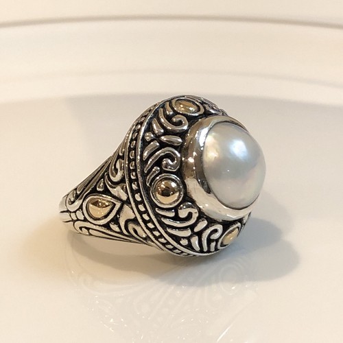 Samuel B Benham BJC 925 Sterling Silver 18K Gold London Pearl Ring 6 3/ ...