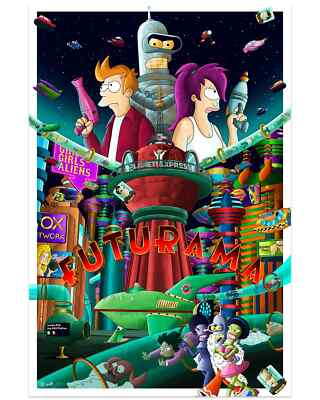 Futurama Mainger Bender Fry Leela Poster Giclee Print Key Art 24x36 ...