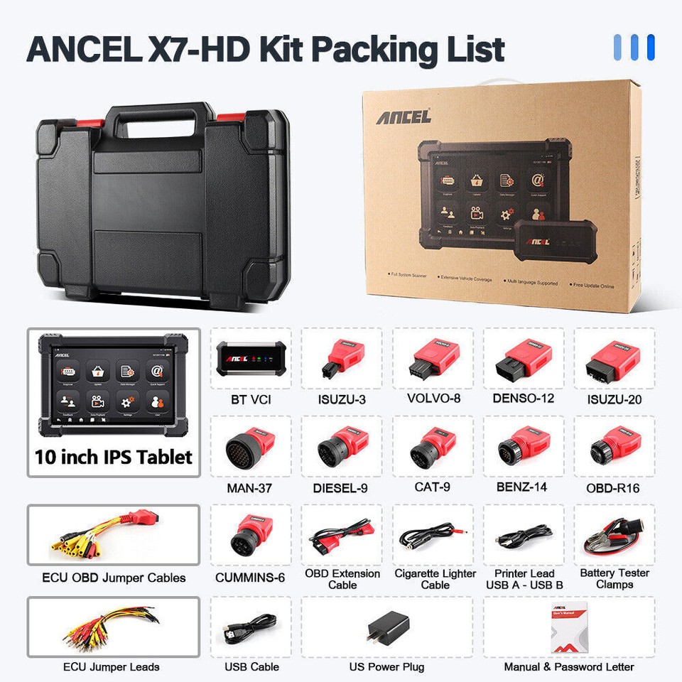 ANCEL X7HD 10'' Heavy Duty Truck Scanner Semi Trucks Full System ...