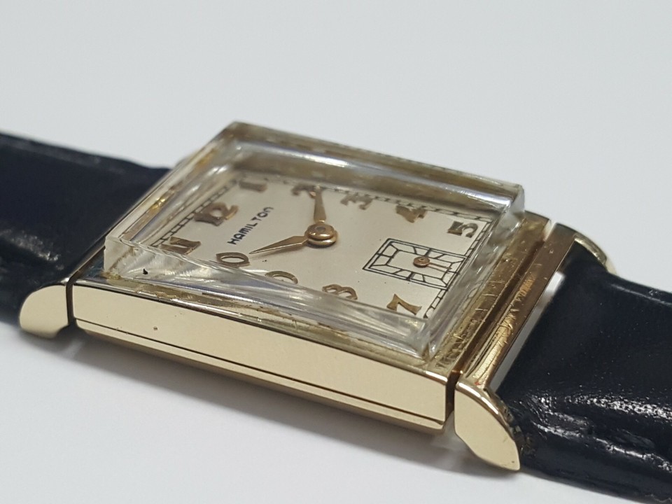 Hamilton Gilbert 14k gold vintage wrist watch. Brand new black leather ...