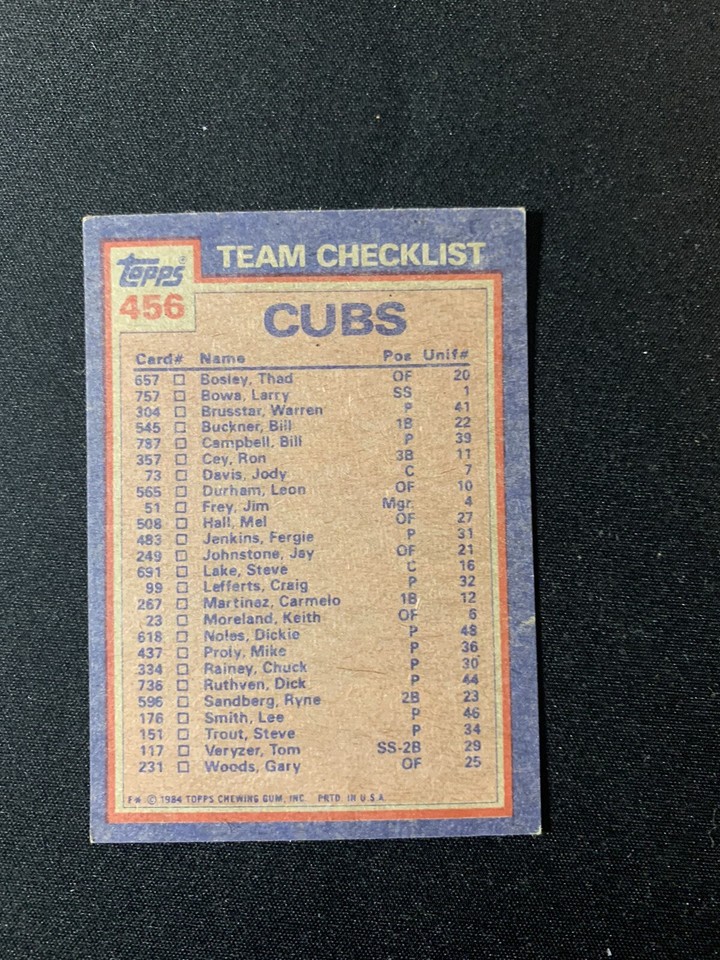 1984 Topps - Team Checklist #456 Keith Moreland, Fergie Jenkins | eBay