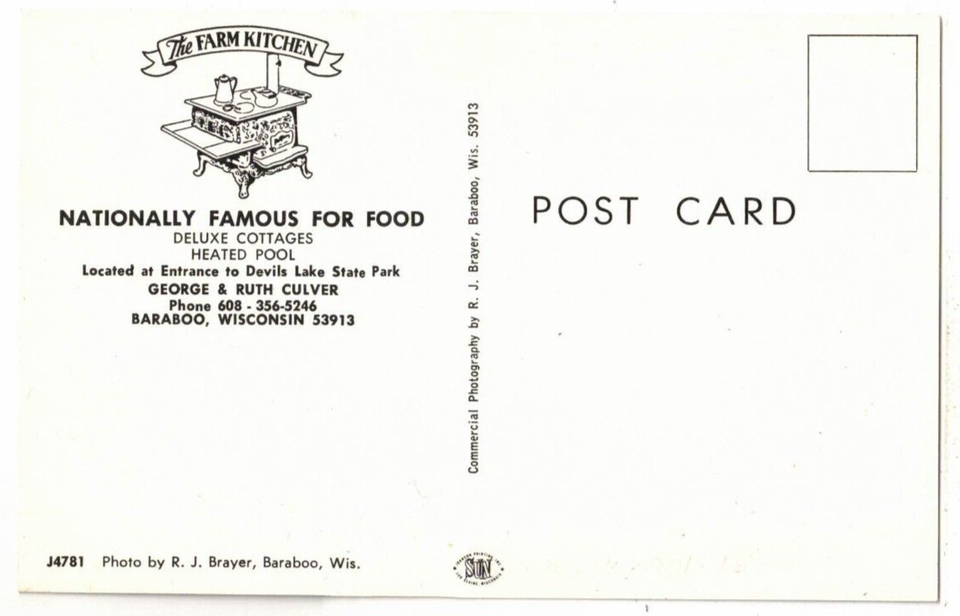 c1980 Postcard: Farm Kitchen & Deluxe Cottages Baraboo WI – George/Ruth ...
