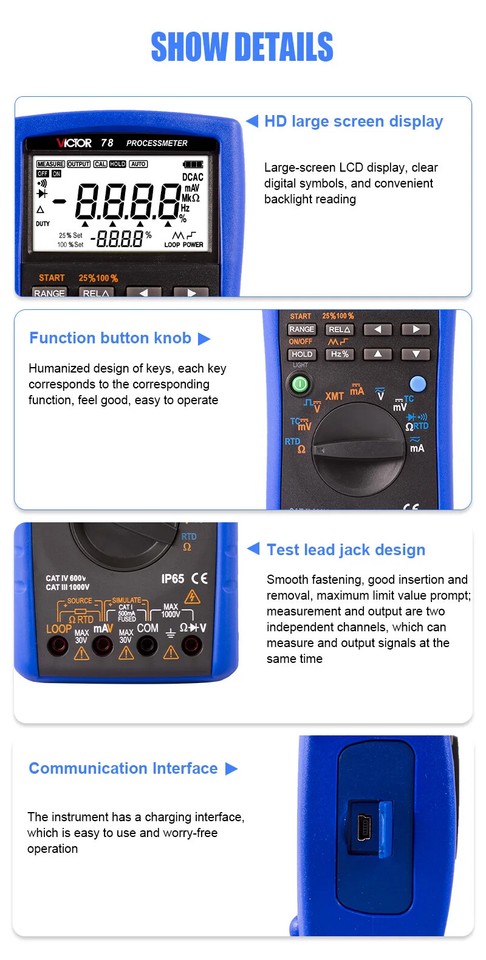 Multimeter Calibrator Voltimetro Large LCD Auto Range RTD Thermocouple ...