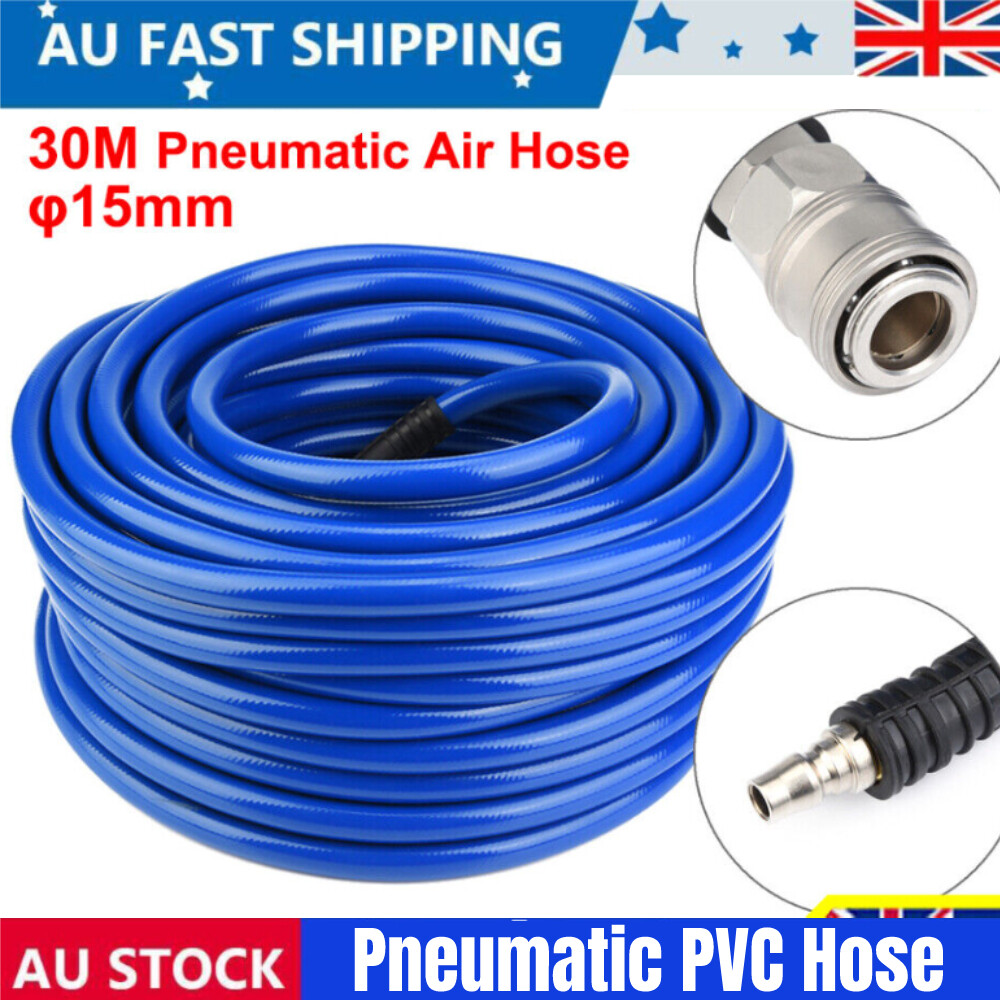 30m Air Compressor Hose 100ft 1/4" inch PVC Pneumatic Pipe Fittings ...