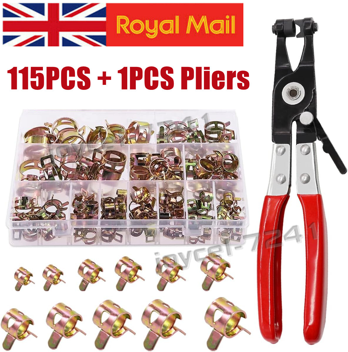 165X Hose Clamps Assortment Kit Steel Spring Clip/Plier Water Fuel Tube ...