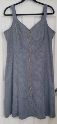Modcloth Navy White Houndstooth Sleeveless Dress Plus 1X Button Accent ...
