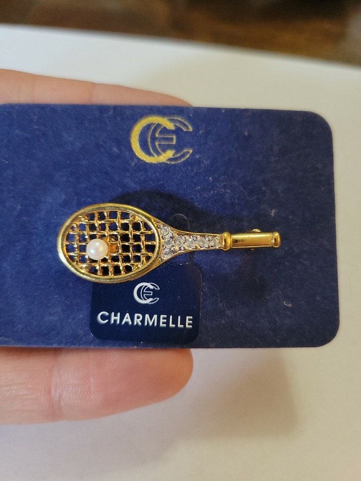 Vintage Charmelle Tennis Racquet Brooch Pin | eBay