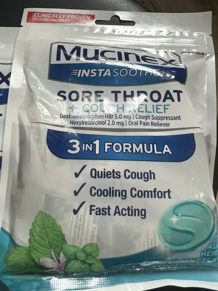 (2) Mucinex Insta Soothe Sore Throat And Cough Relief Strength 40 Each ...