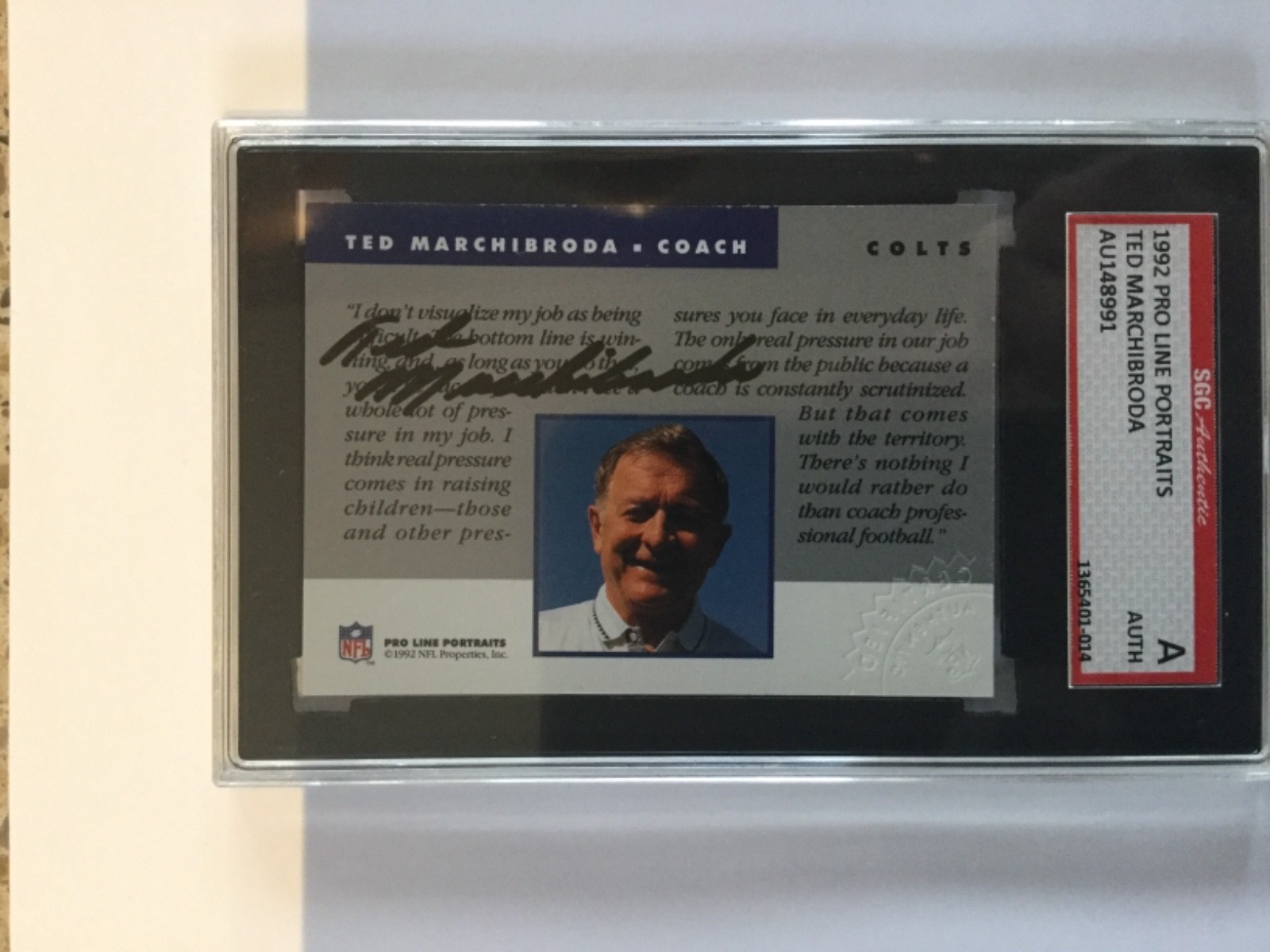 1992 Pro Line Portraits AUTOGRAPH #93 Ted Marchibroda Colts Football ...