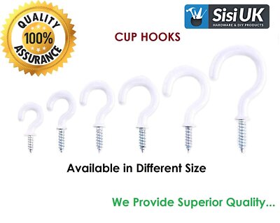 CUP/ HOOKS PVC ( WHITE ) STRONG SCREW IN PLASTIC COATED HANG PEG - NEW ...