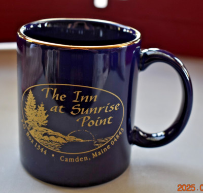 THE INN AT SUNRISE POINT Camden Maine Cobalt Blue Porcelain Mug Gold ...
