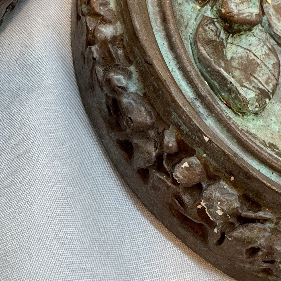 Vintage Handmade Italian Brass Plated Floral Plaque Verdigris Finish ...