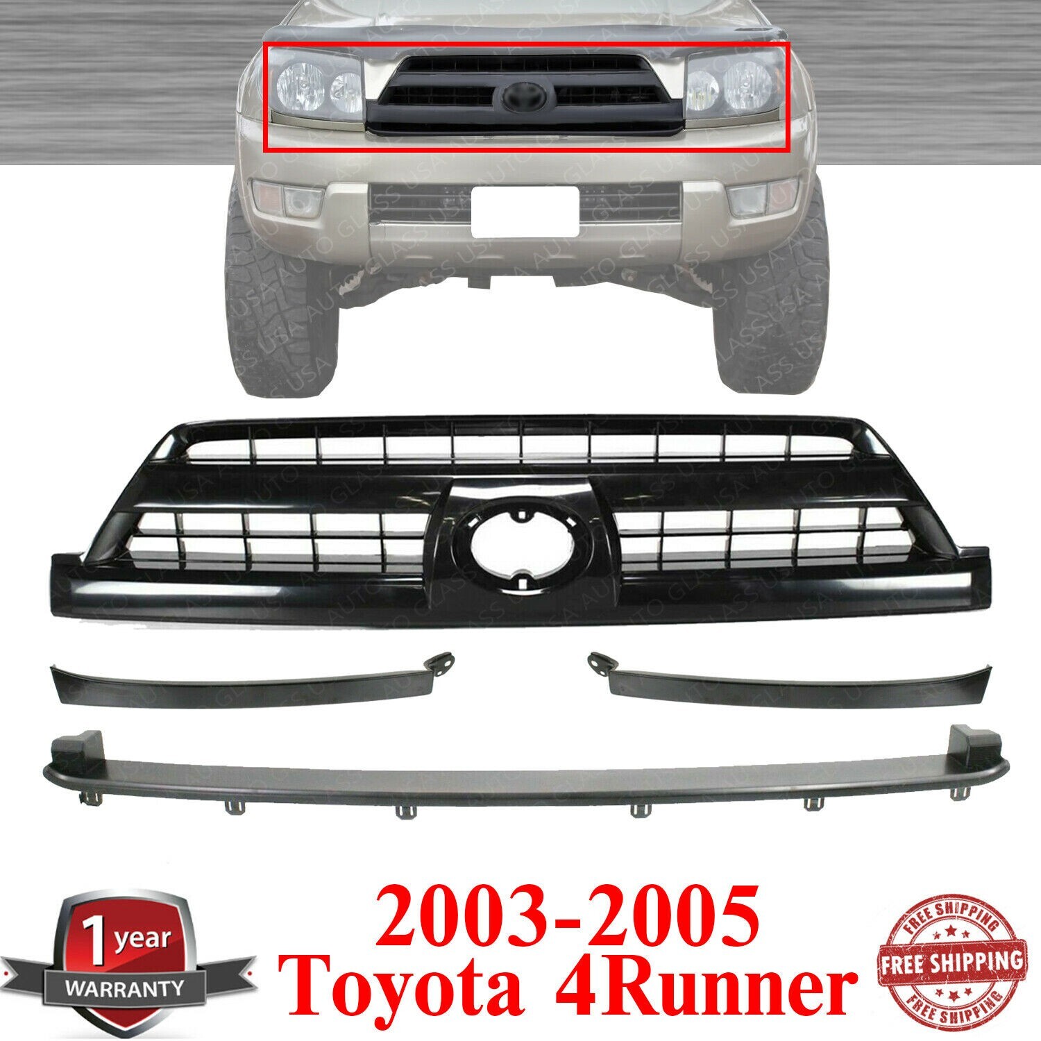 Grille Assembly + Molding + Headlight Fillers For 2003-2005 Toyota ...