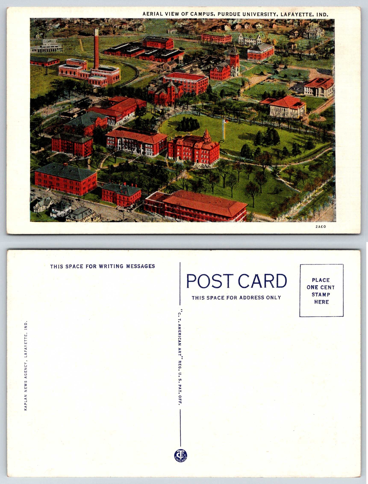 West Lafayette Indiana PURDUE UNIVERSITY AERIAL VIEW OF CAMPUS Postcard ...