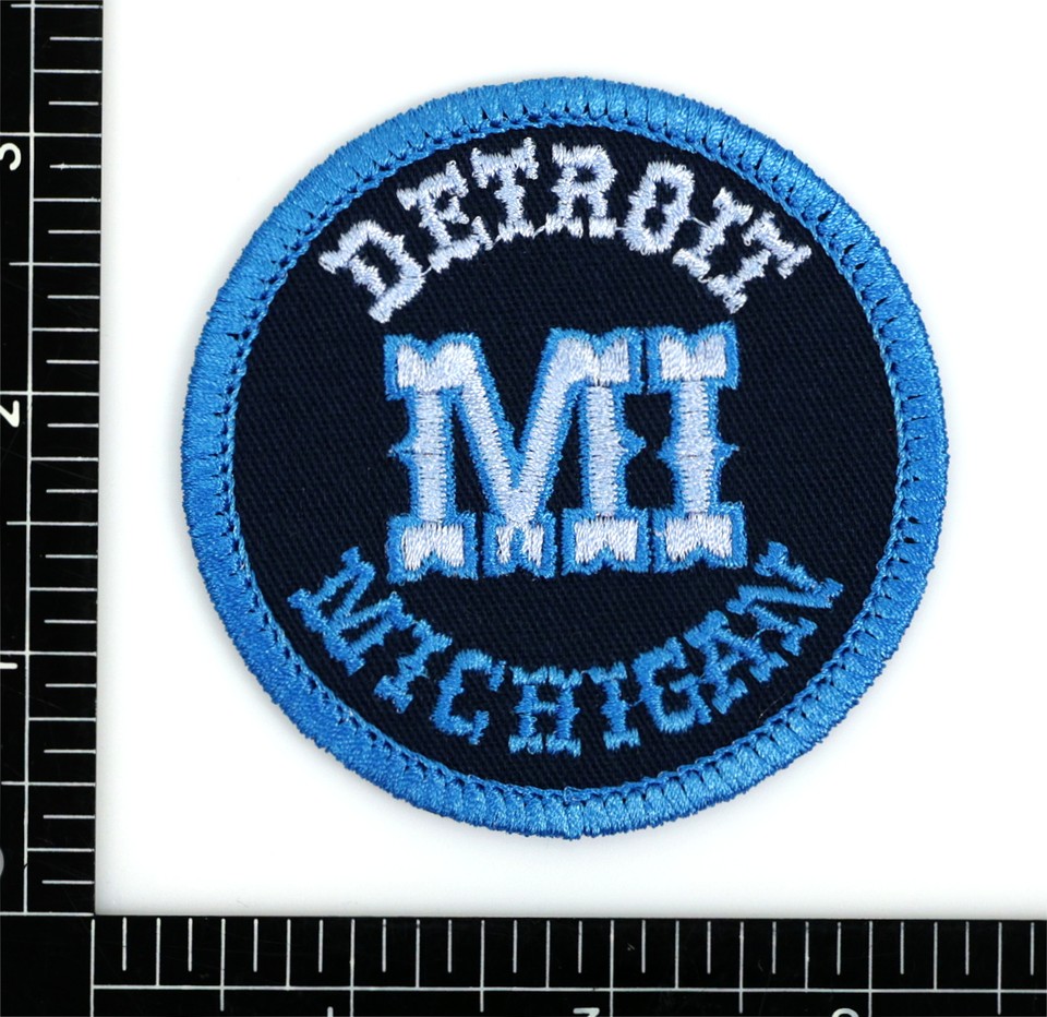 Detroit Michigan Embroidered Patch Black/Aqua Iron-On Sew-On Hat Jacket ...