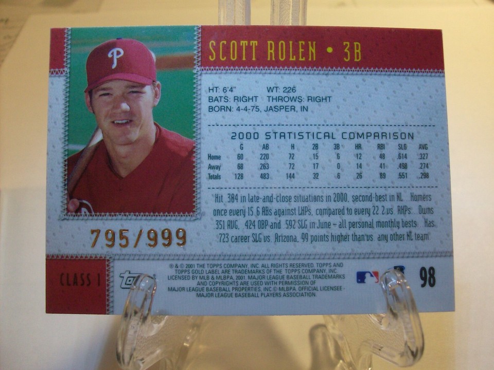 2001 Topps Gold Label Class 1 Gold Baseball #98 Scott Rolen 795/999 ...